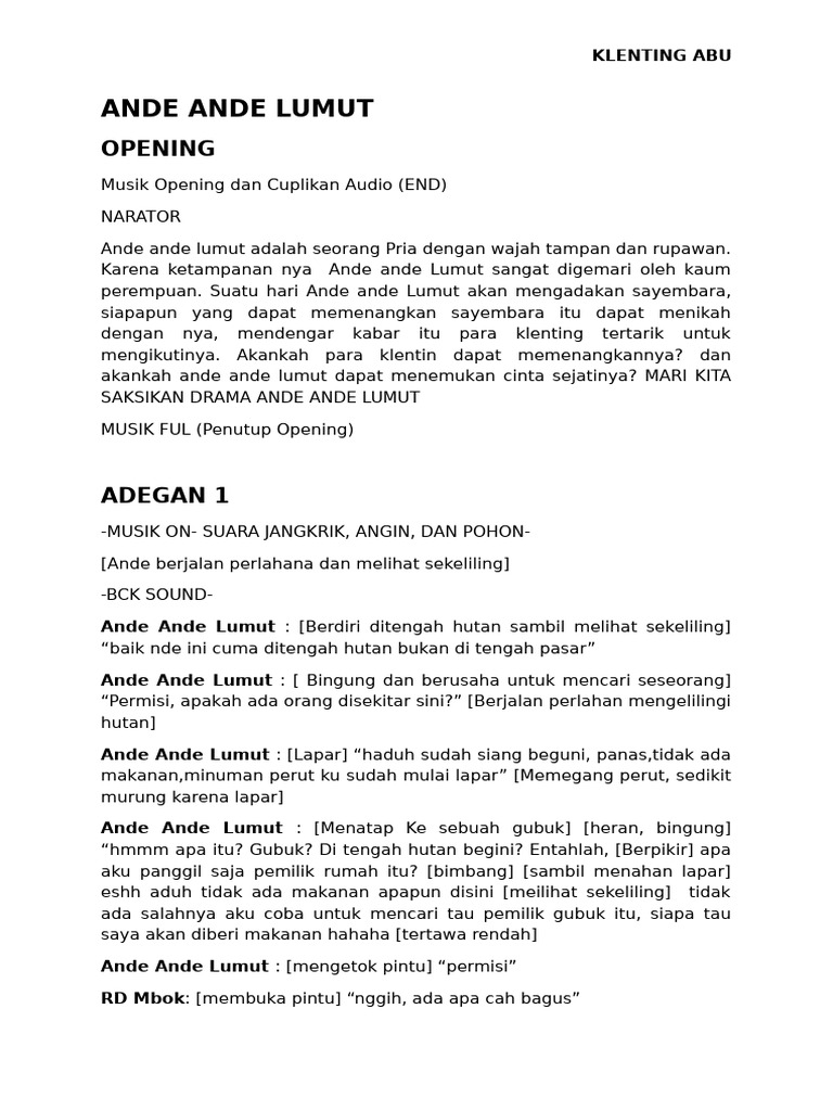 Script Ande Ande Lumut - Abu | PDF