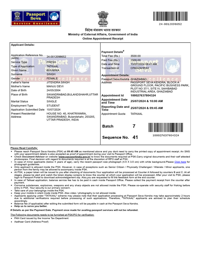 Appointment Receipt | PDF