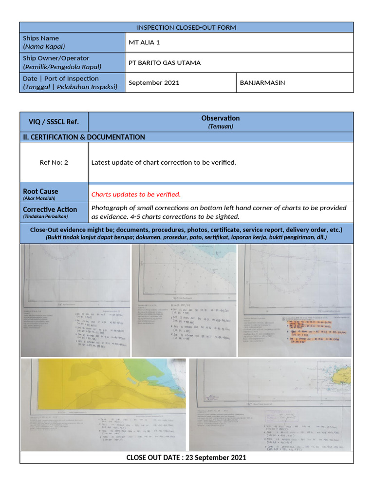 Close Out Full Risk Assessment MT ALIA 1 | PDF