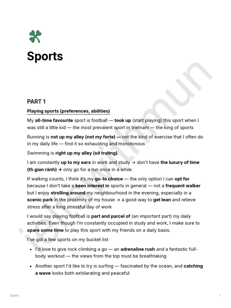 SPEAKING Sports Ieltswithmun | PDF