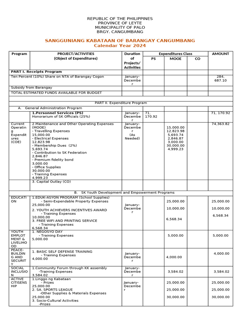 SK San Antonio ANNUAL BUDGET FINAL | PDF