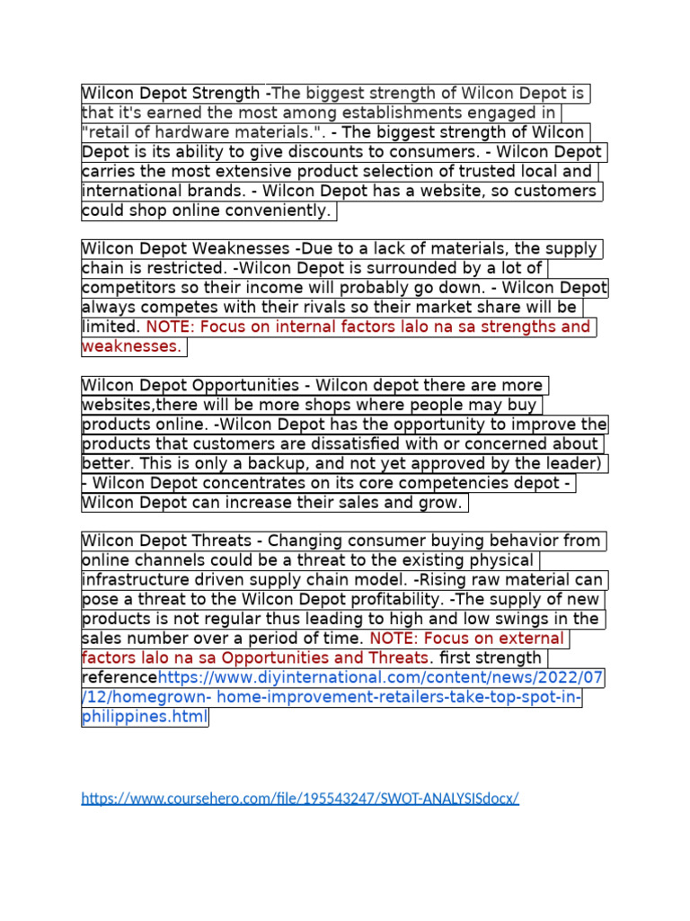 Wilcon Depot Strength | PDF | Business