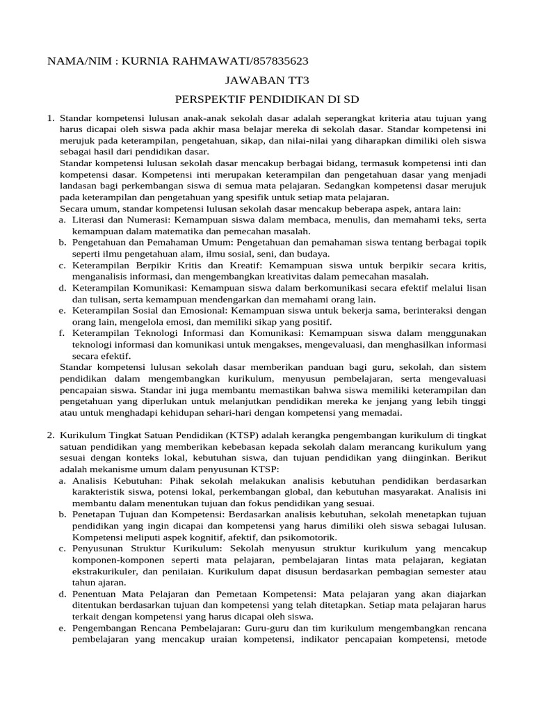 Jawaban TT3 Perspektif Pendidikan Di SD | PDF
