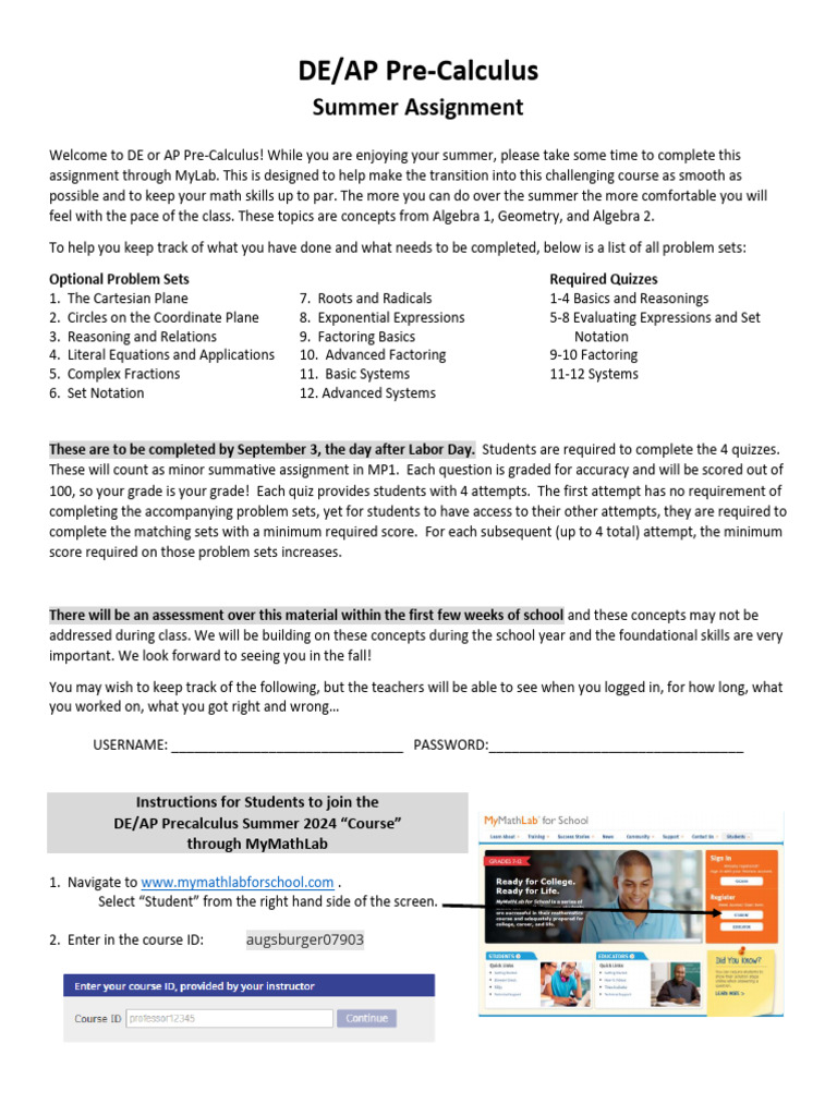 DE Precalc Summer Assignment | PDF