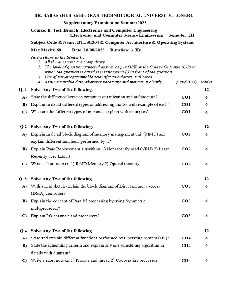 Computer Architecture and Operating Systems | PDF