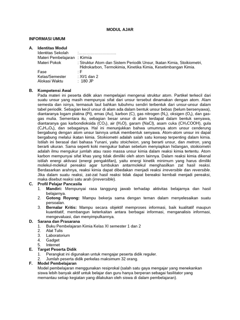 Modul Ajar - Kimia XI - SMA | PDF