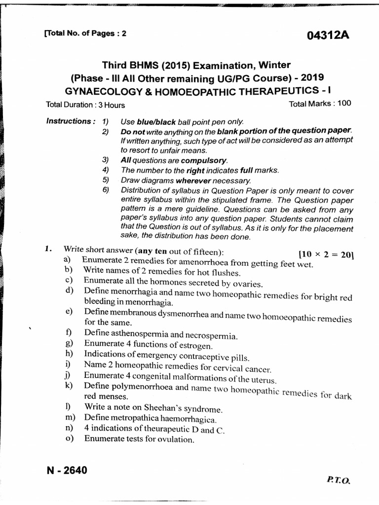 3rd BHMS (2015) - 2019 - Winter - Question Paper | PDF