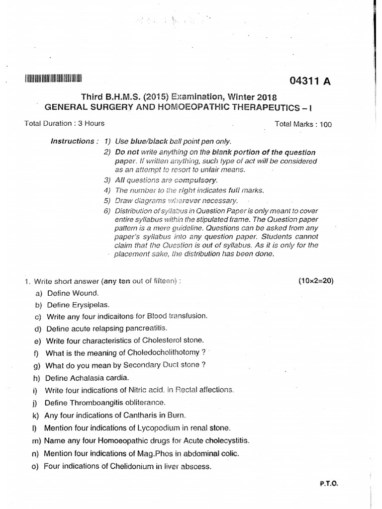 3rd BHMS (2015) - 2018 - Winter - Question Paper | PDF