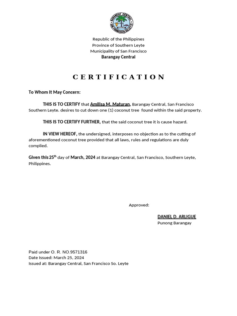 CERTIFICATION cut trees | PDF