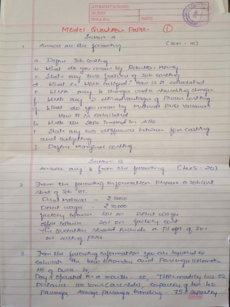 Model Question Paper - 1 | PDF