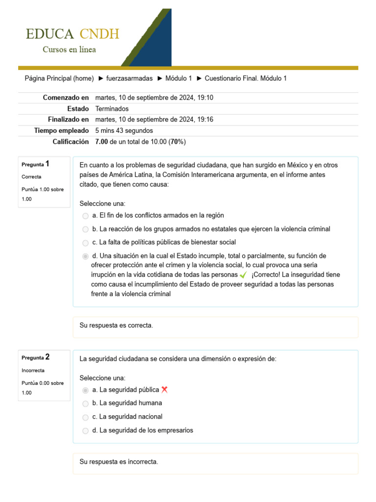 Cuestionario Final. Módulo 1 | PDF