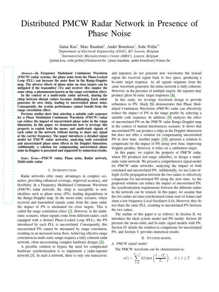 Distributed PMCW Radar Network in Presence of Phase Noise | PDF