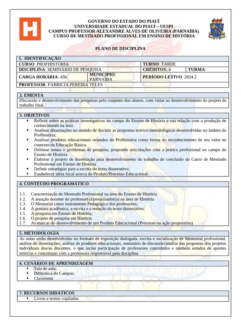 Plano de Disciplina 2024.1 | PDF