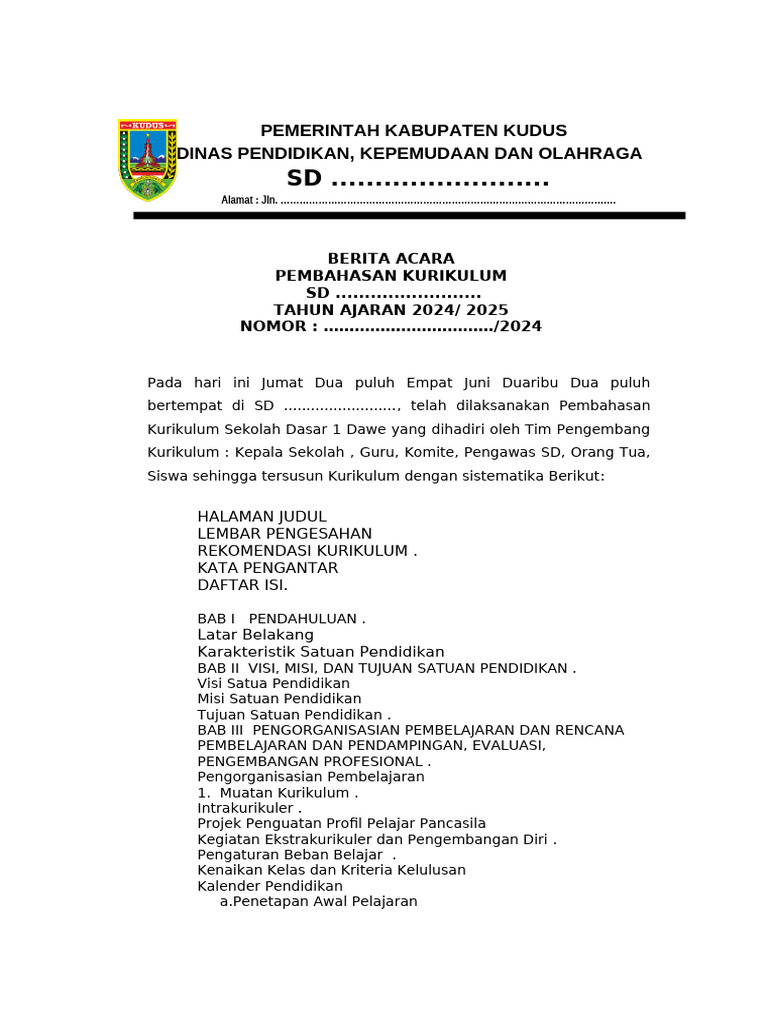 Contoh Berita Acara Penyusunan Tim Pengembang Kurikulum Pdf