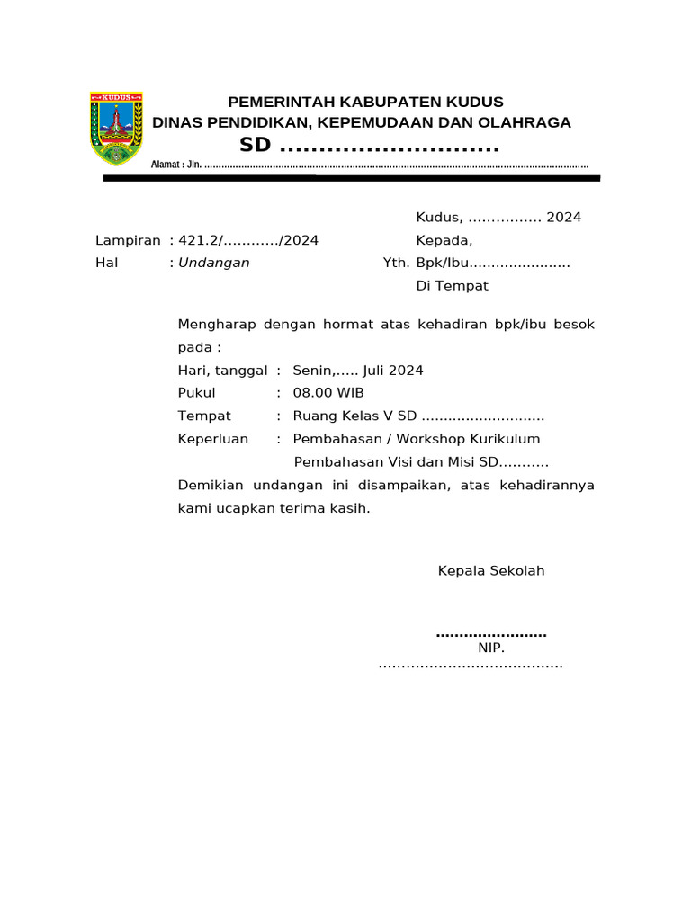Contoh Undangan Rapat Pembentukan Visi Misi Sekolah | PDF Contoh Undangan Rapat Pembentukan Visi Misi Sekolah | PDF