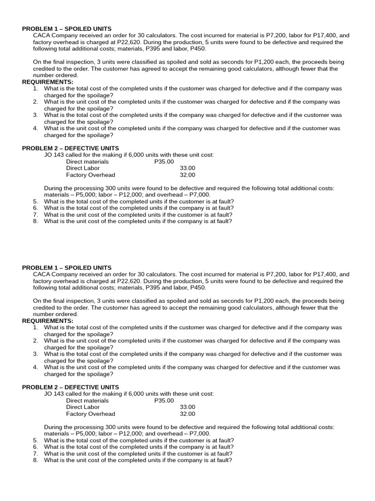 Defective and Spoiled Units | PDF