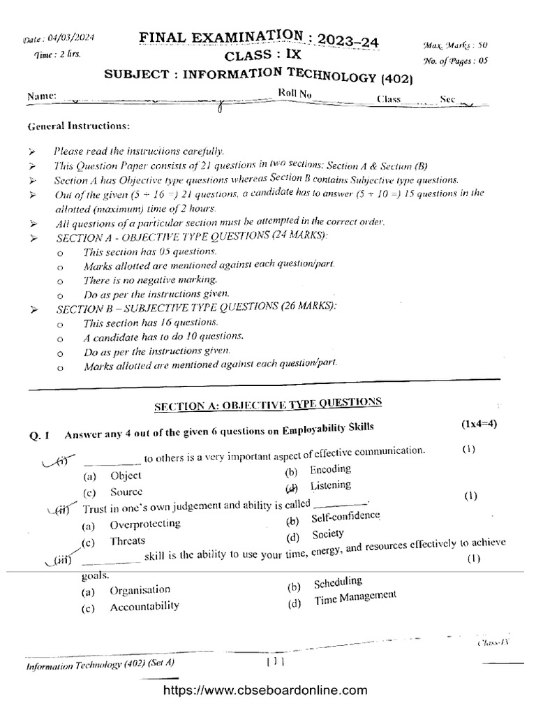 Cbse Class 9 Information Technology 402 020424 Mar 2024 | PDF