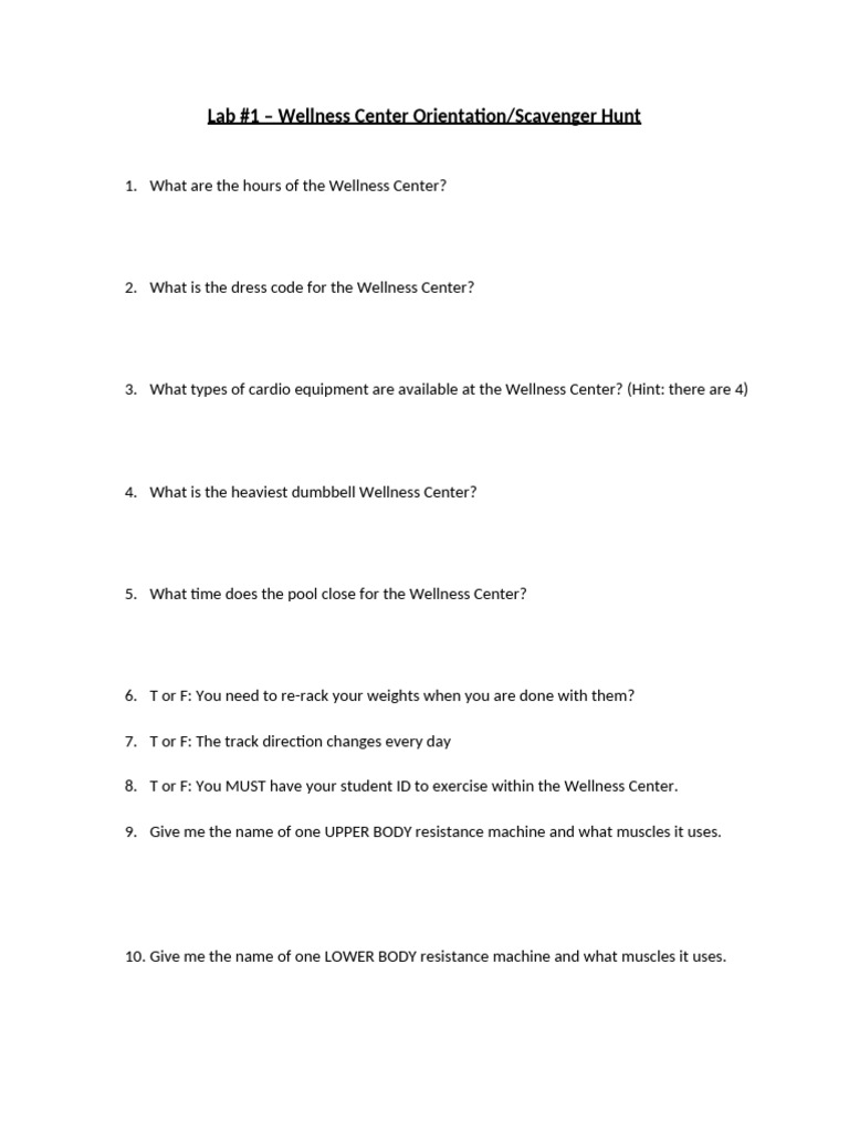 Lab 1 - Wellness Scavenger Hunt | PDF