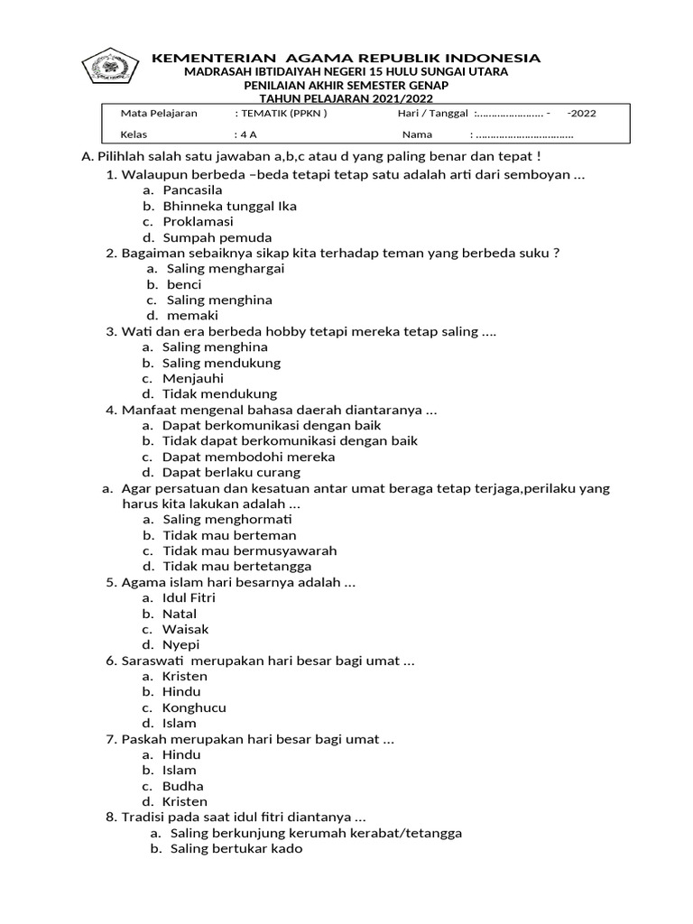 soal ulangan genap sms 2 2021 | PDF