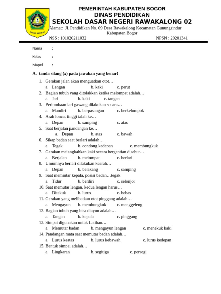 Soal PJOK Kelas 2 | PDF