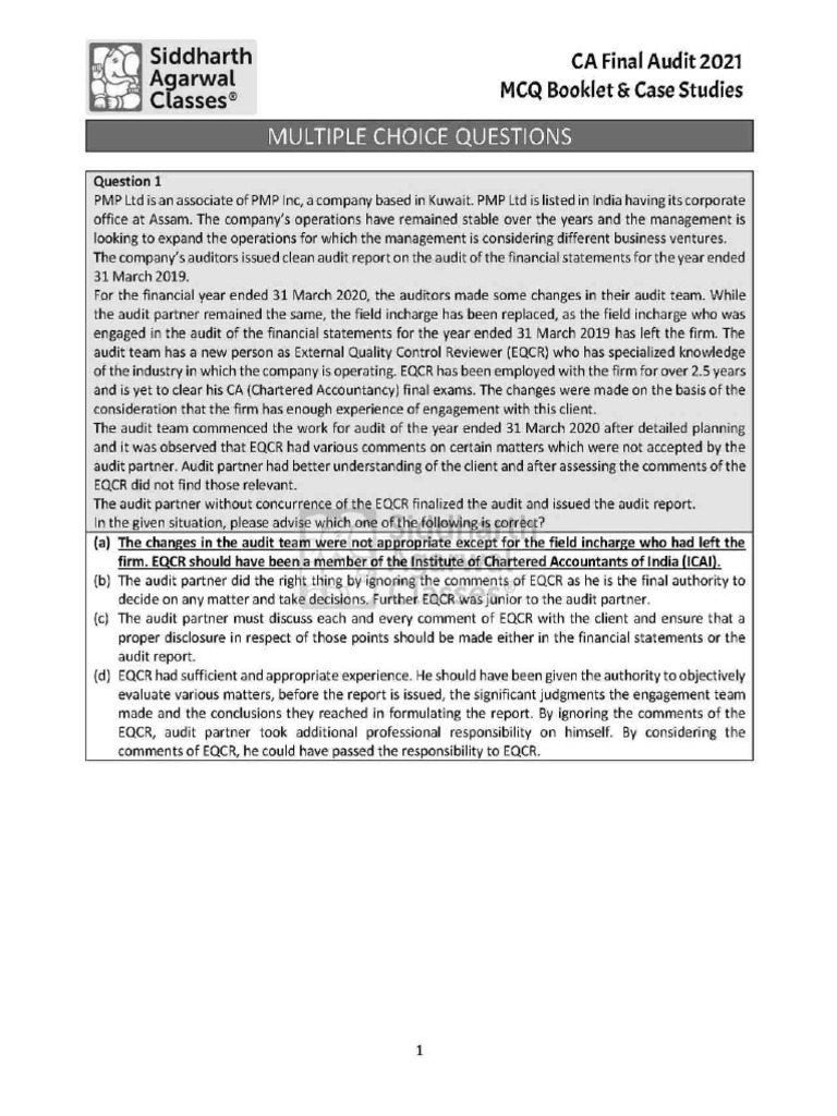 MCQs & Case Study Booklet by Siddharth Aggarwal Sir | PDF