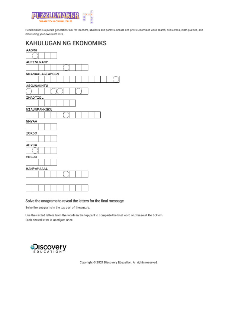 Double Puzzle Puzzle - Discovery Education Puzzlemaker | PDF