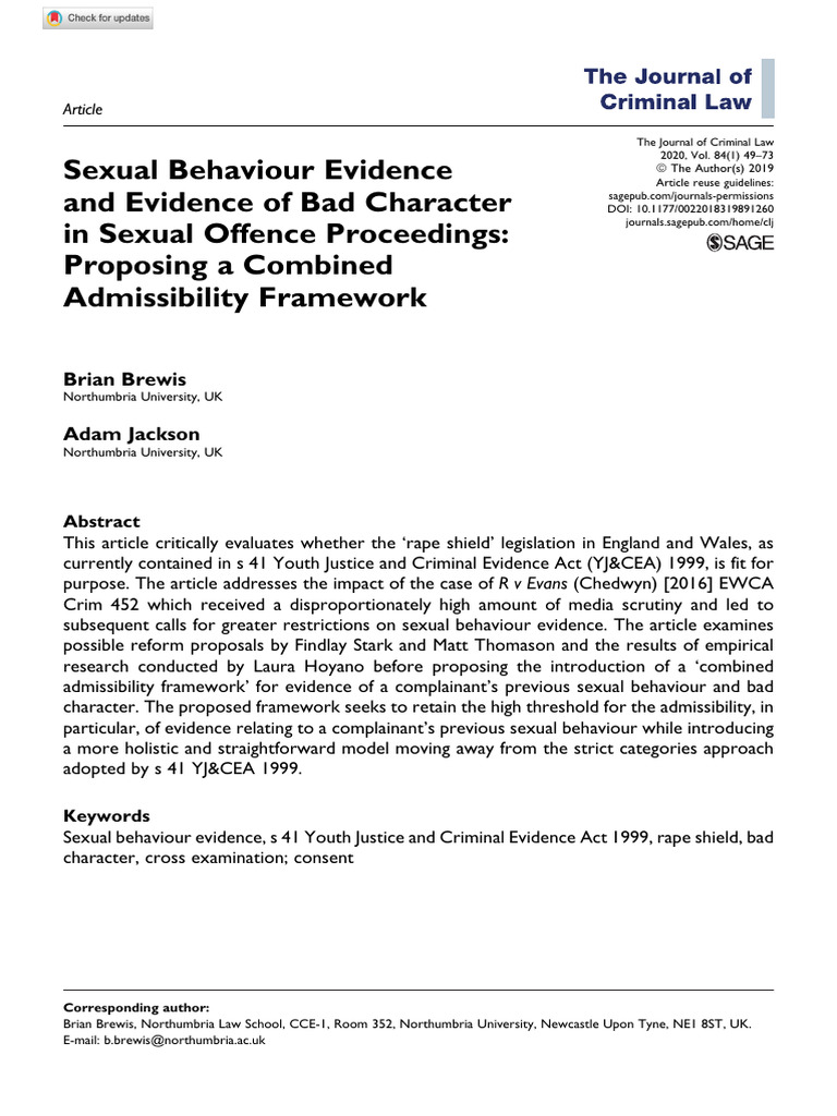 Brewis Jackson 2019 Sexual Behaviour Evidence and Evidence of Bad ...