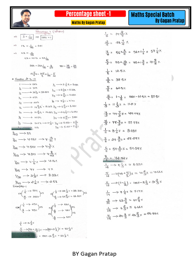 Percentage Calculations and Problems | PDF | Arithmetic | Mathematics