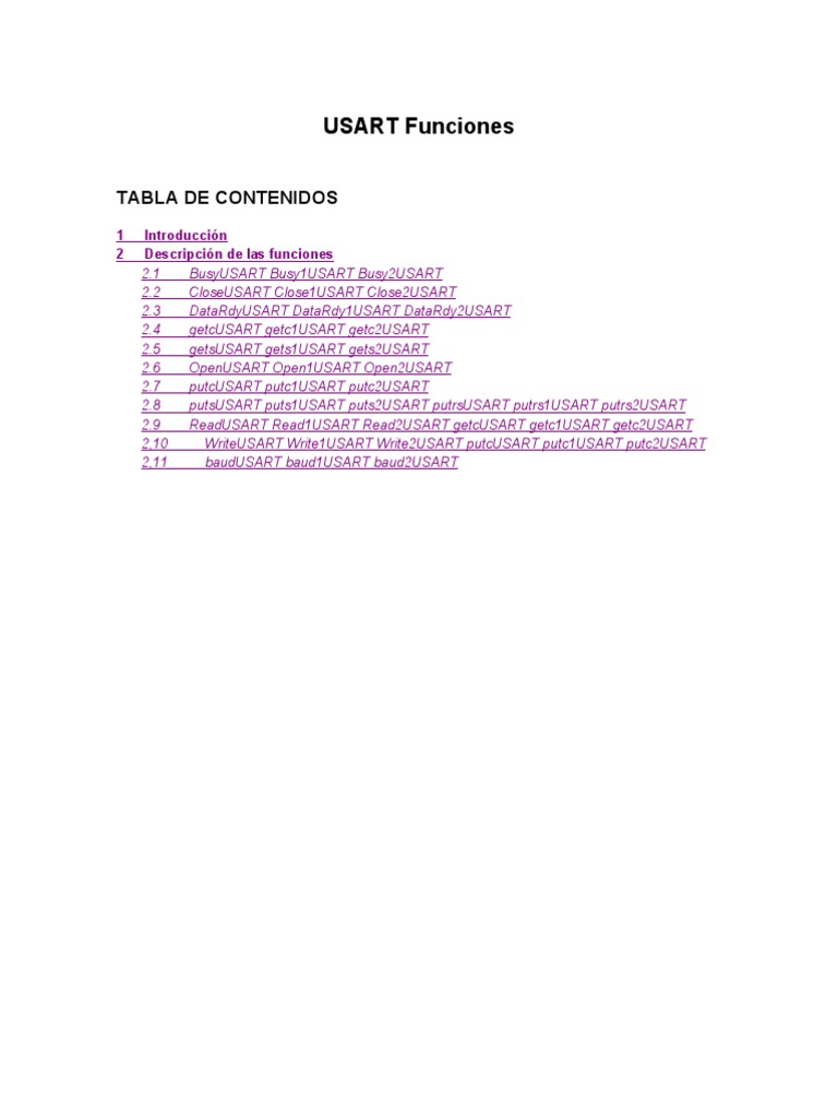 USART Funciones | PDF | Almacenador intermediario de datos | Puntero (Programación de computadora)