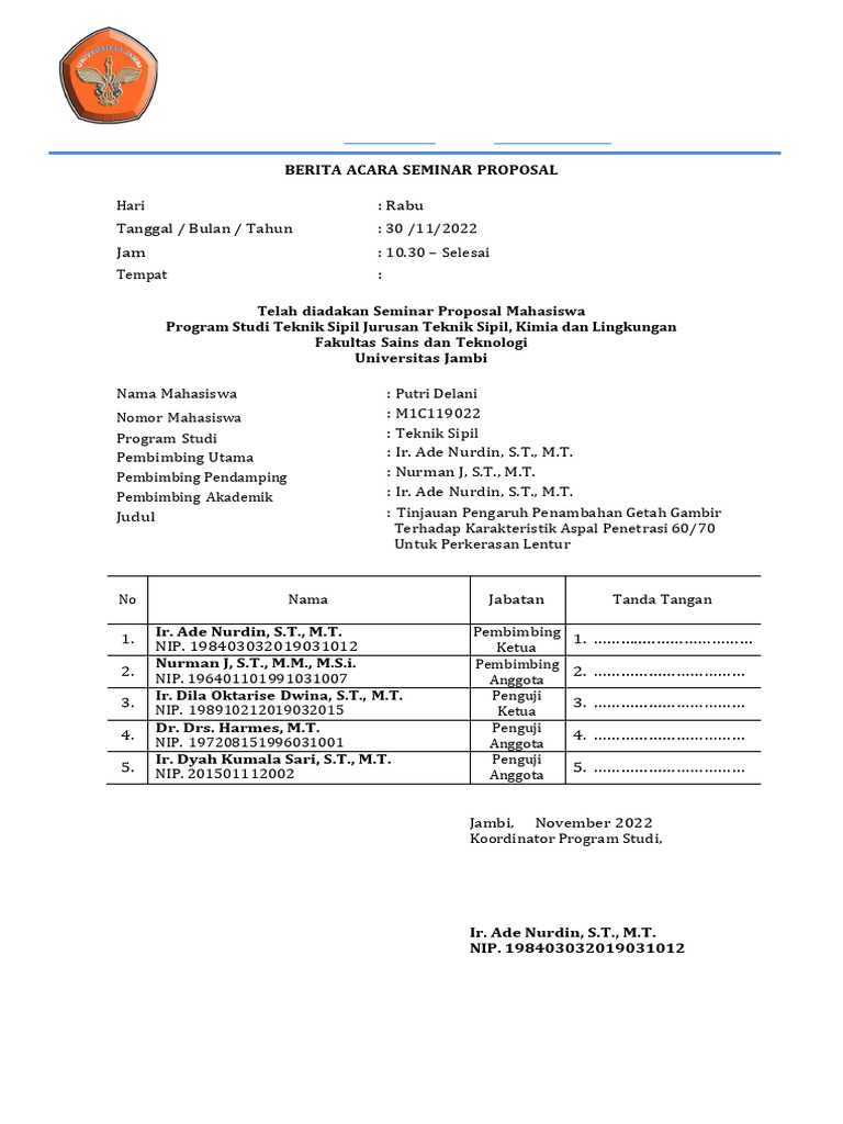 Berita Acara Sempro - DELA | PDF