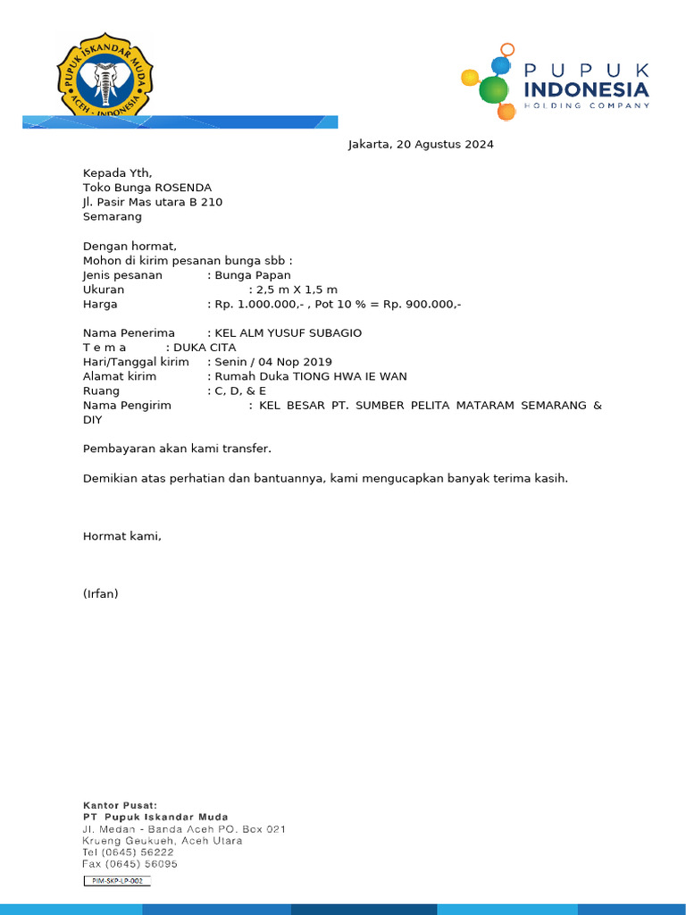 Form surat pemesanan bunga | PDF