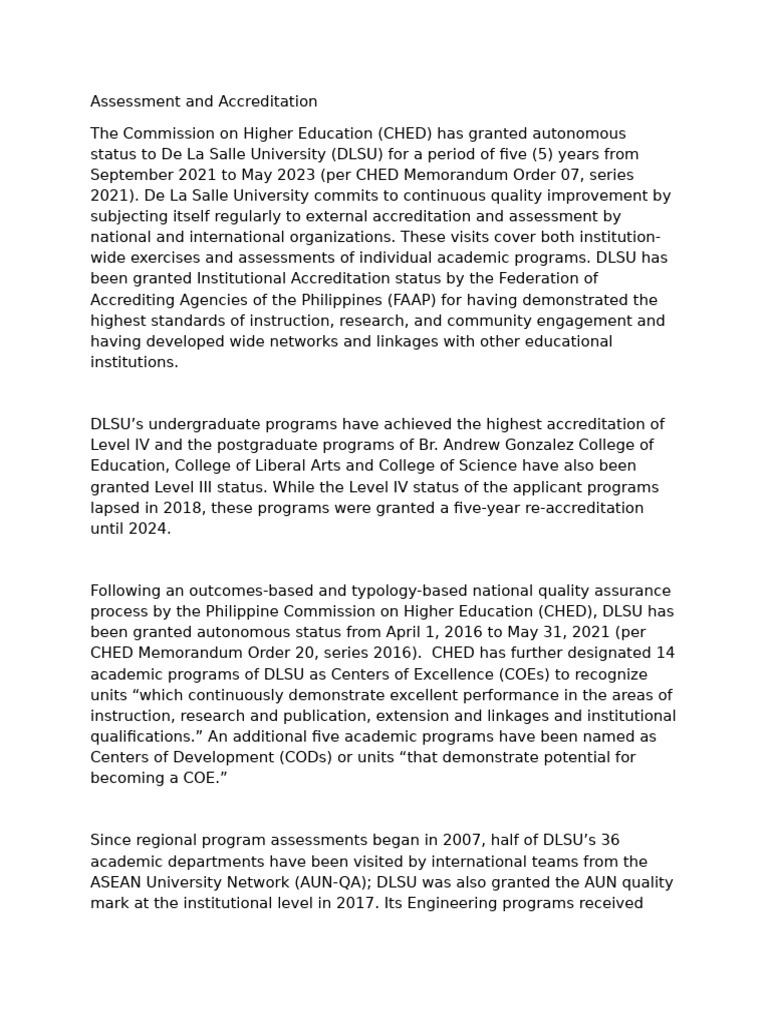 Assessment and Accreditation | PDF