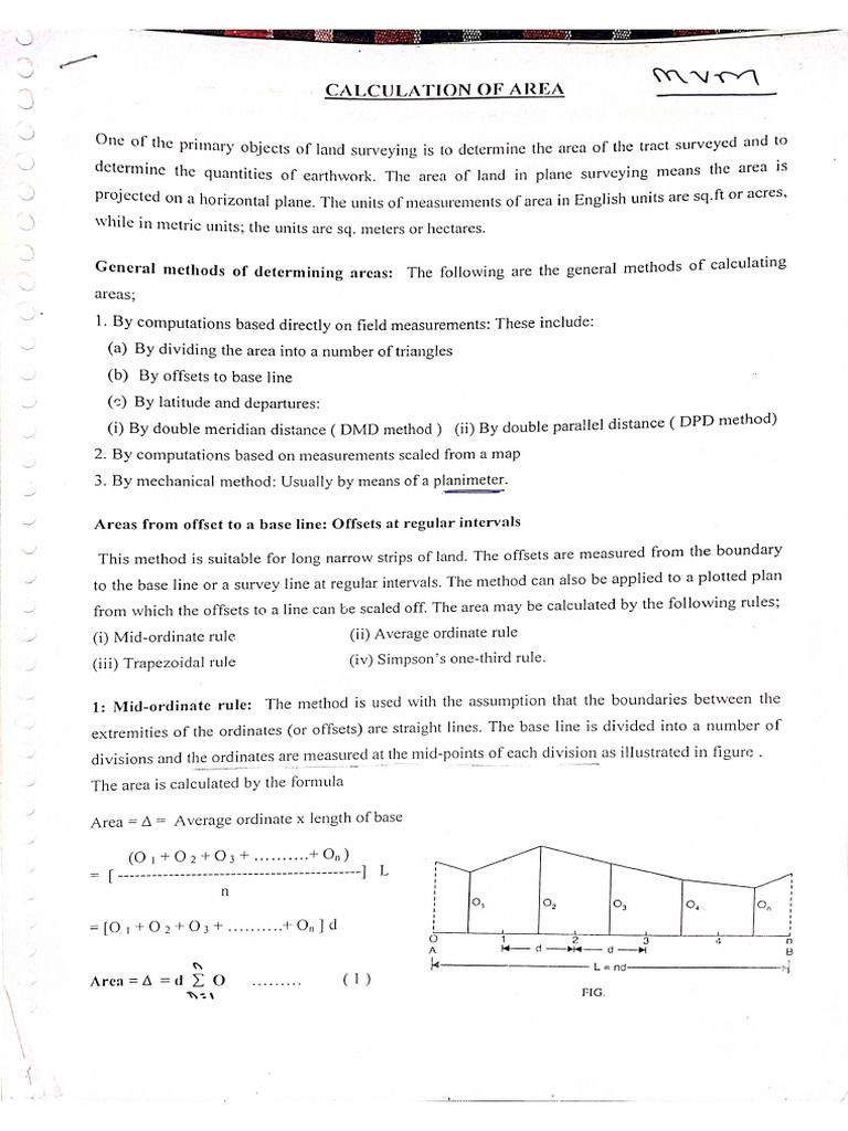 Aeg Notes On Calculation Of Area Pdf