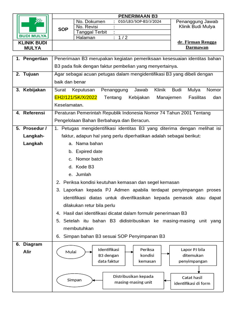 Sop Penerimaan B3 | PDF