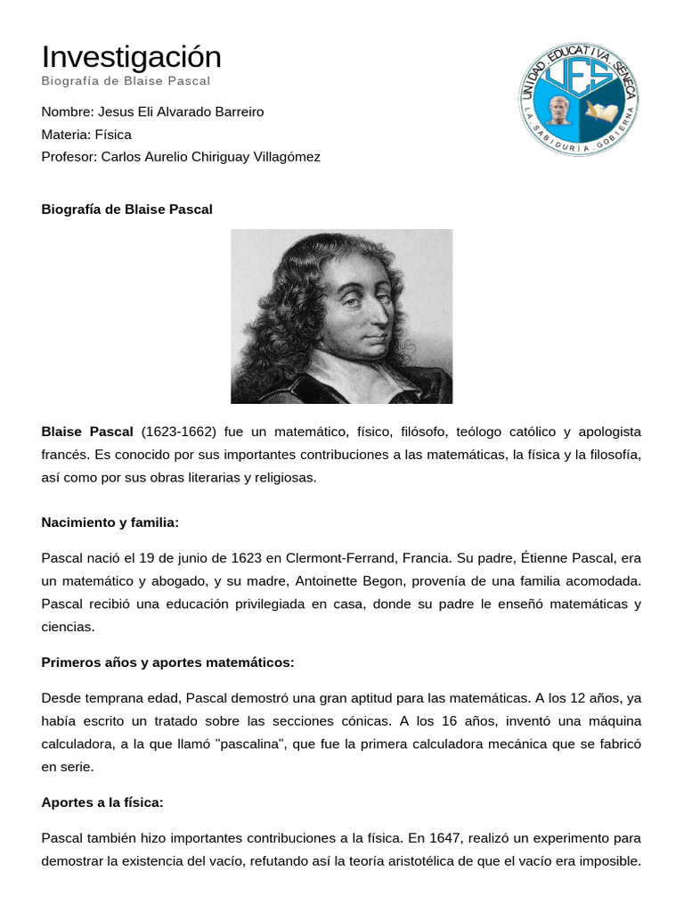 Biografia Blaise Pascal | PDF