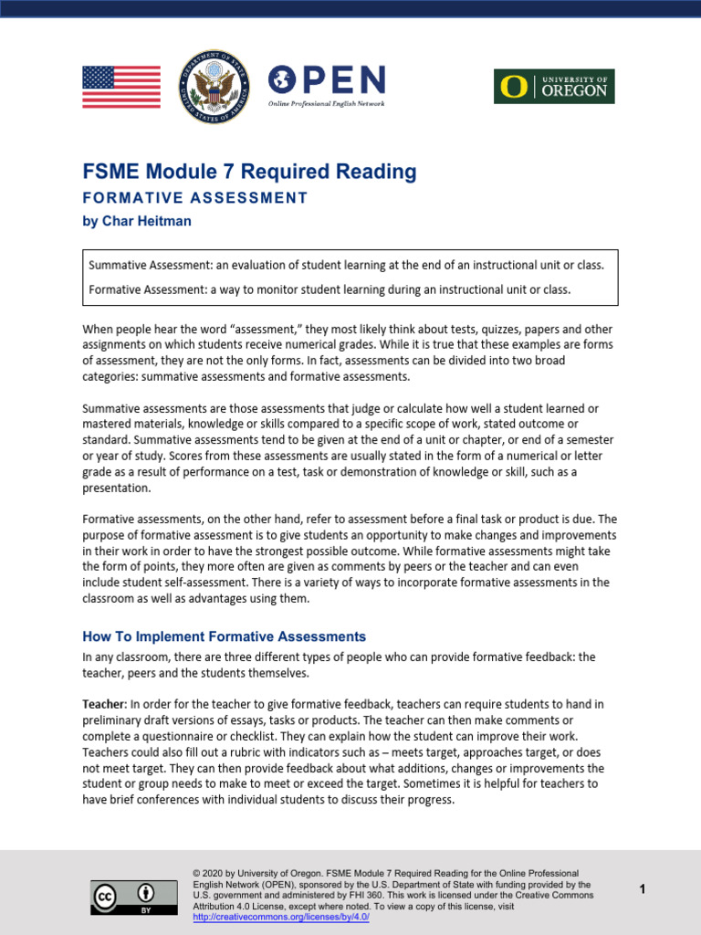 Formative Assessment | PDF