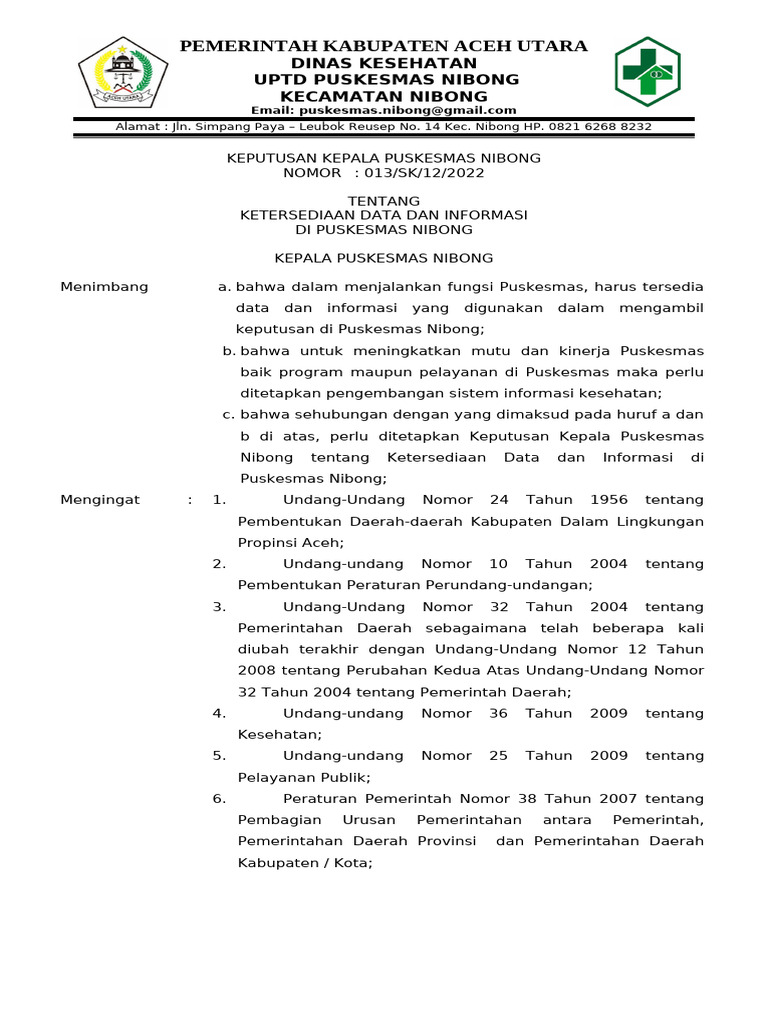 SK Ketersediaan Data & Informasi | PDF