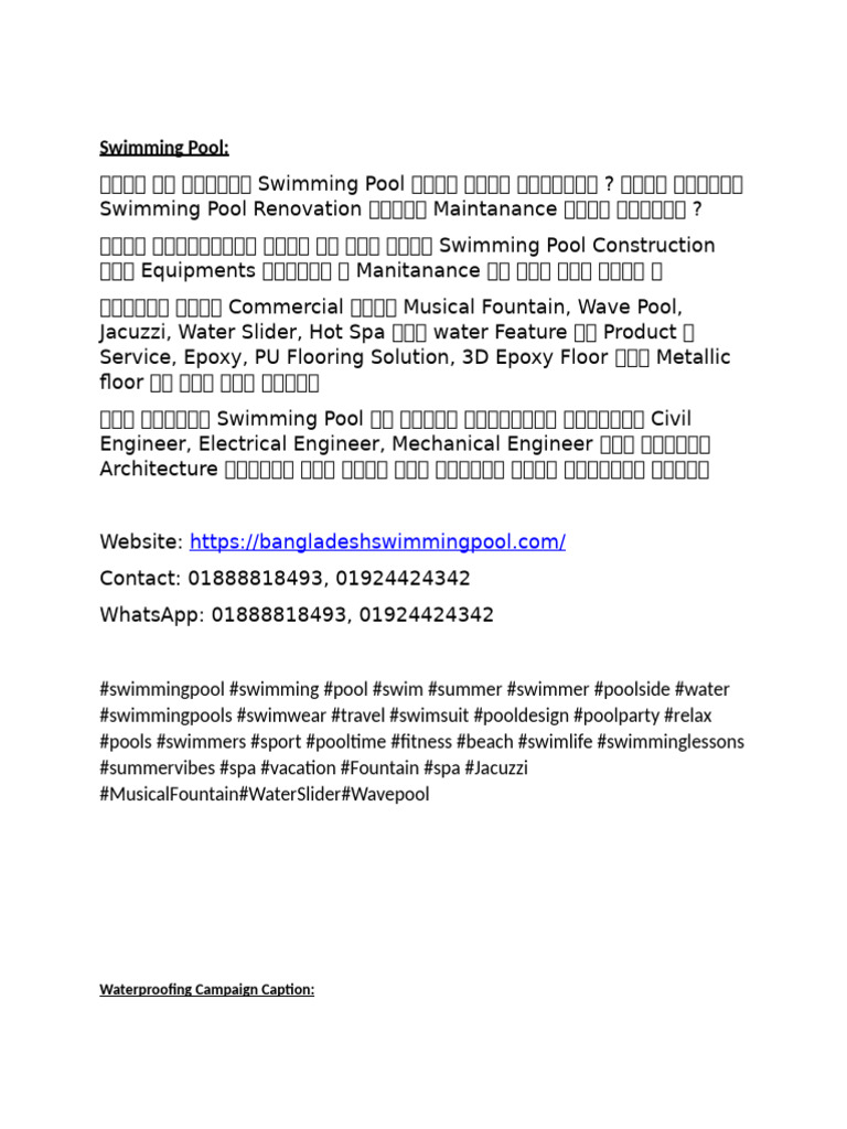 Swimmingpool Ads Caption | PDF | Swimming | Home & Garden