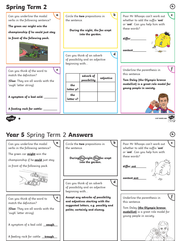t2 e 3116 Year 5 Spring Term 2 Spag Activity Mats 4 | PDF | Verb | Adverb