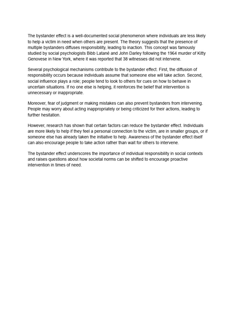 The Bystander Effect and Social Responsibility | PDF