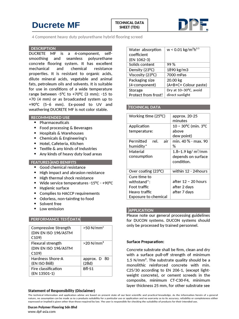 Ducrete MF TDS | PDF | Concrete | Flooring