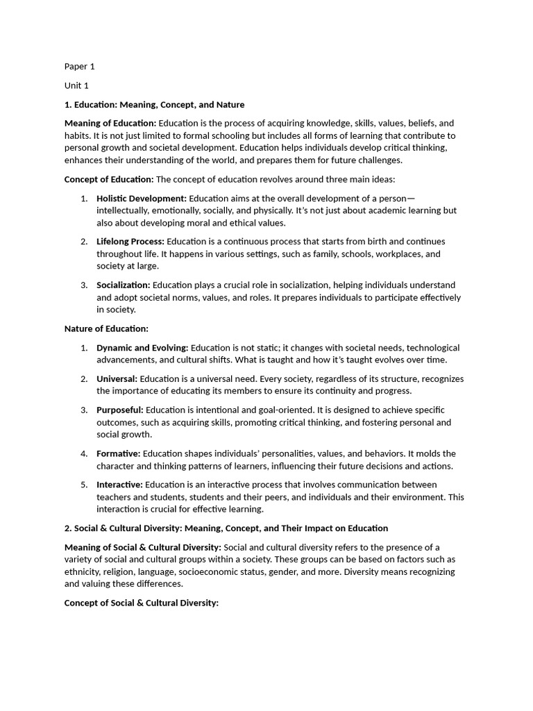 Ba.b.ed Paper 1 | PDF