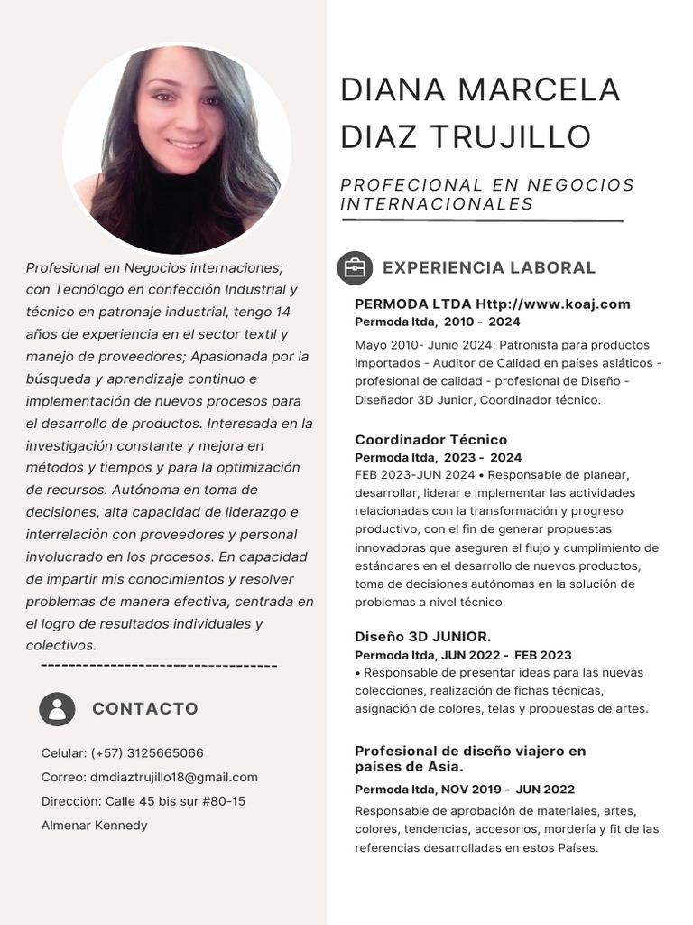 CV DIANA MARCELA DIAZ TRUJILLO TEXTIL. | PDF