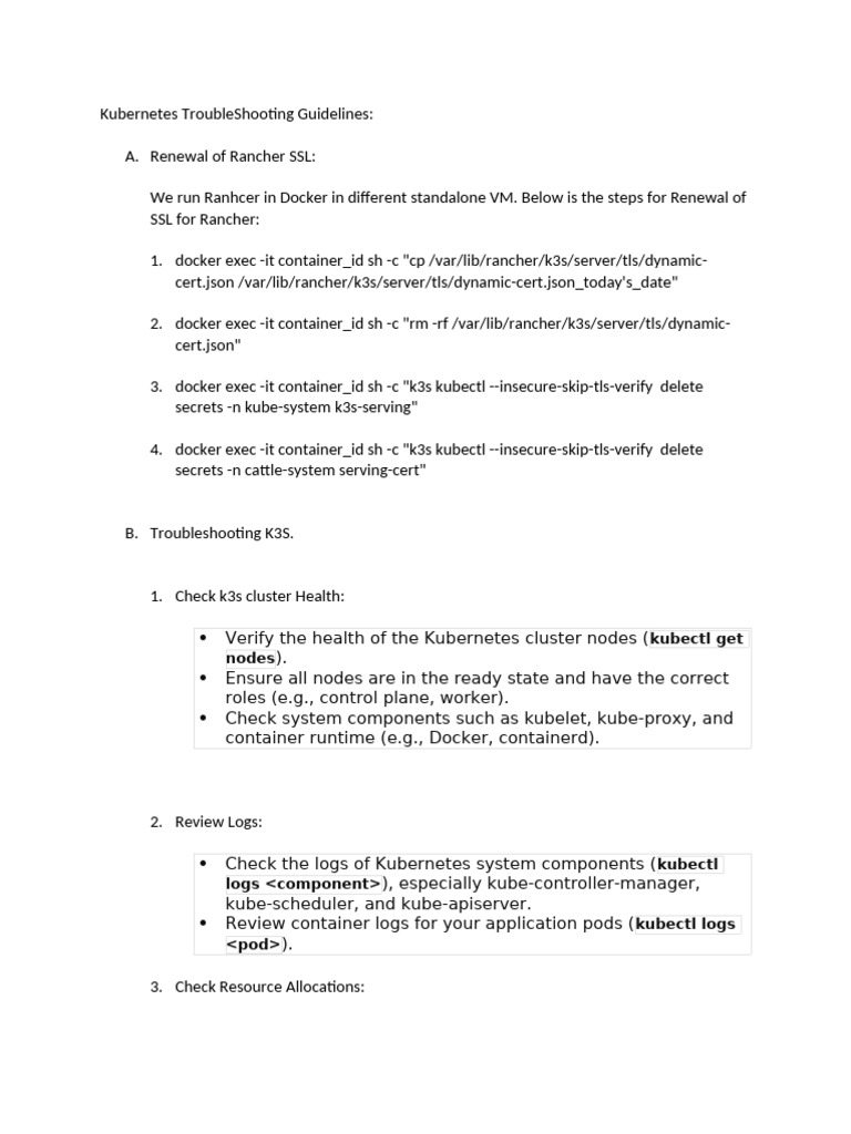 Kubernetes TroubleShooting Guidelines | PDF