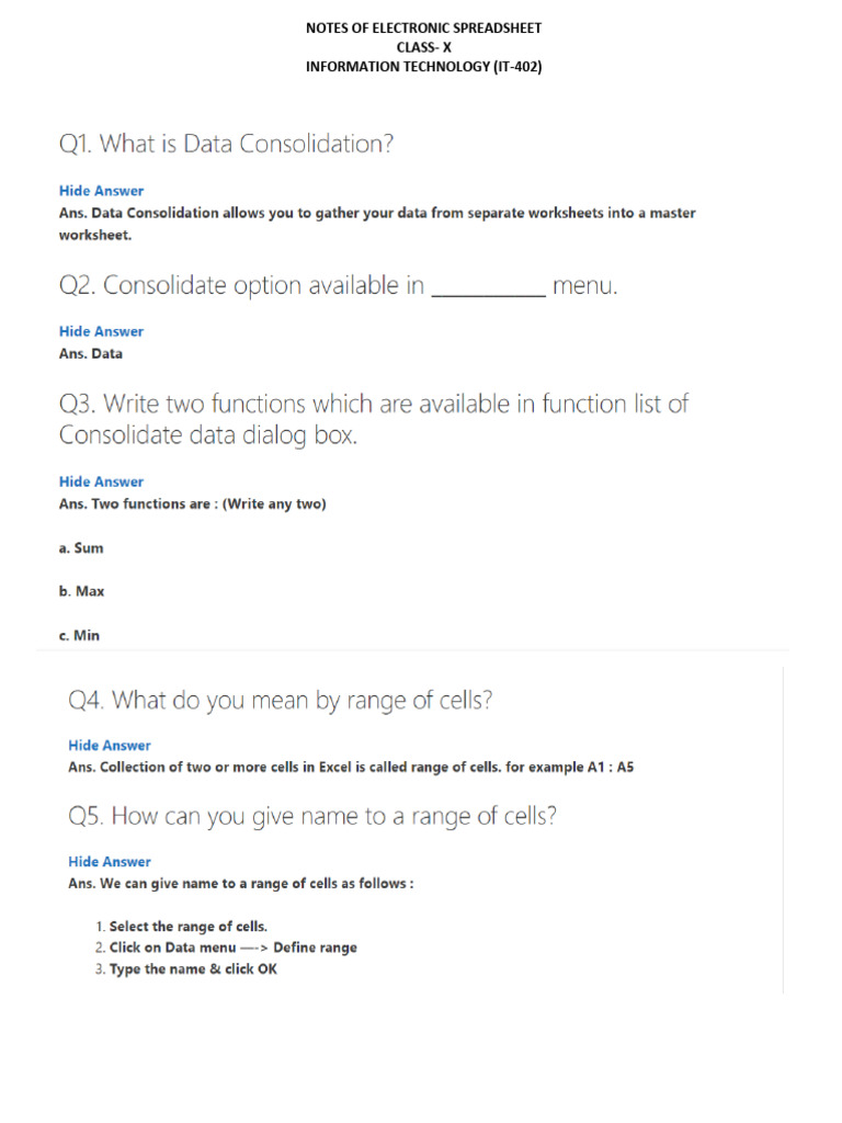 NOTES ELECTRONIC SPREADSHEET | PDF