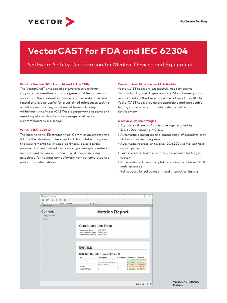 VectorCAST FDA and IEC-62304 Factsheet EN | PDF