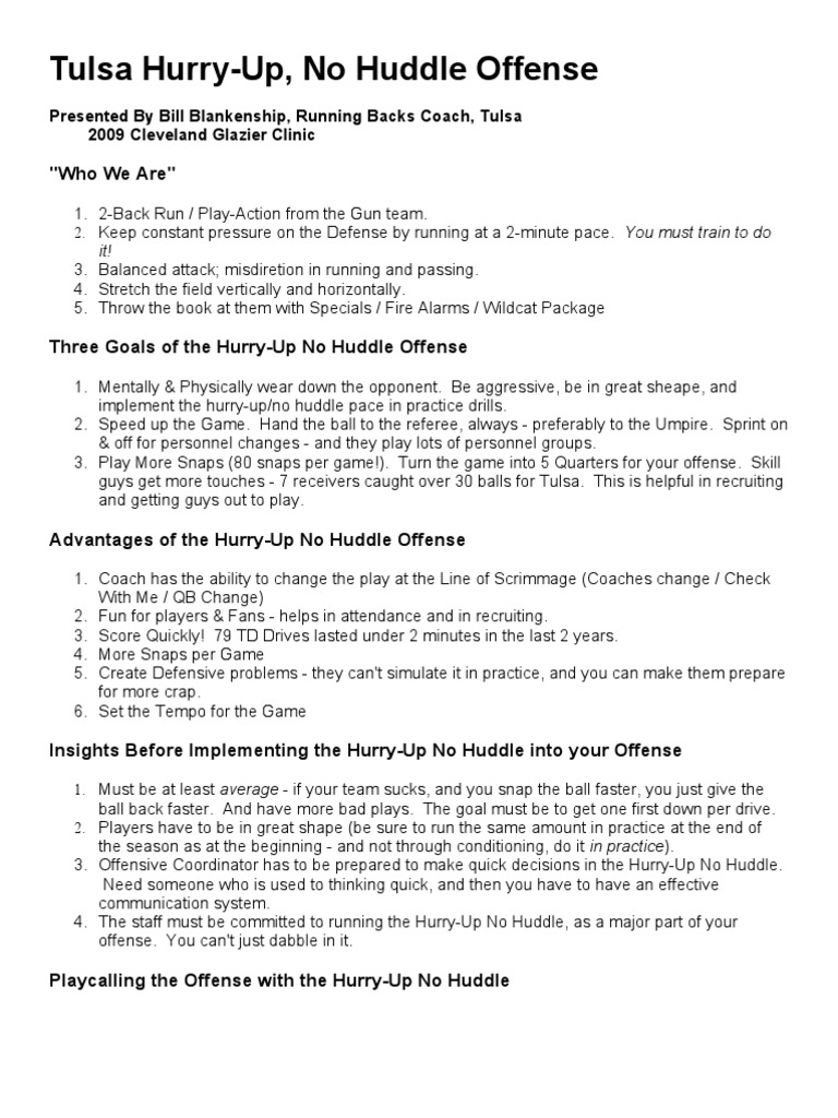 Tulsa Hurry-Up, No-Huddle Offense | PDF | Quarterback | National ...