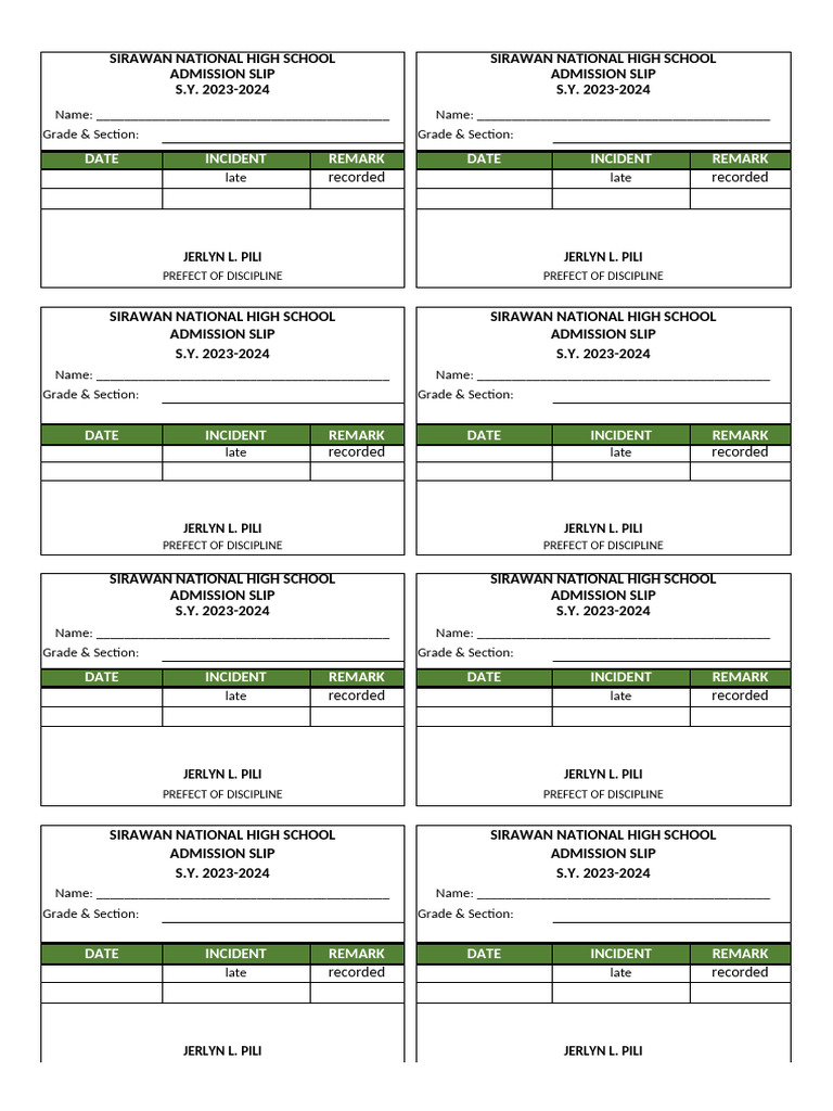 Admission Slip | PDF