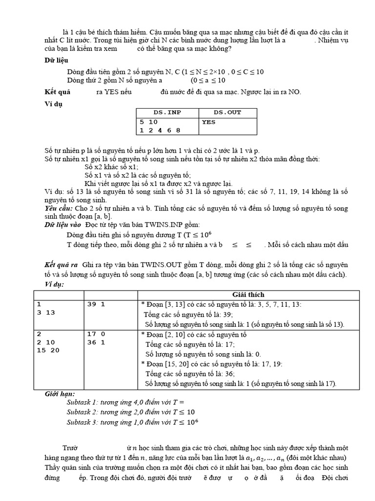 Dữ liệu vào:: Ds.Inp Ds.Out 5 10 1 2 4 6 8 YES | PDF