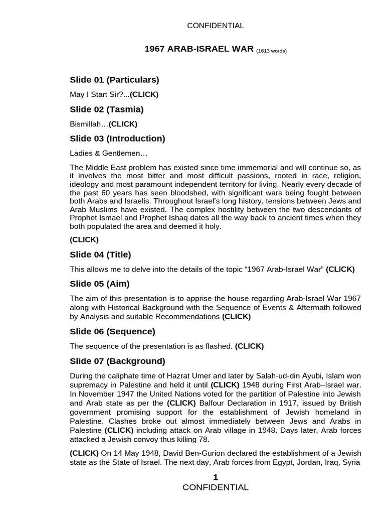 Final Write Up of Arab Israel War 1967 | PDF